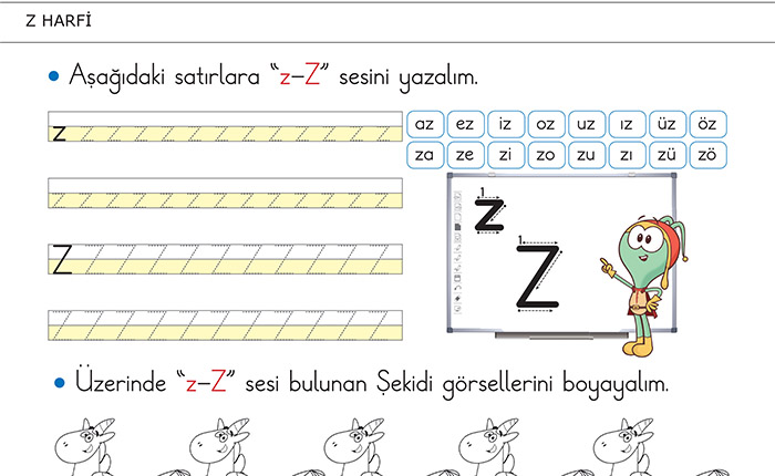 1. Sınıf - Z harfi - İlk Okuma Yazma - Ödevi | Morpa Kampüs